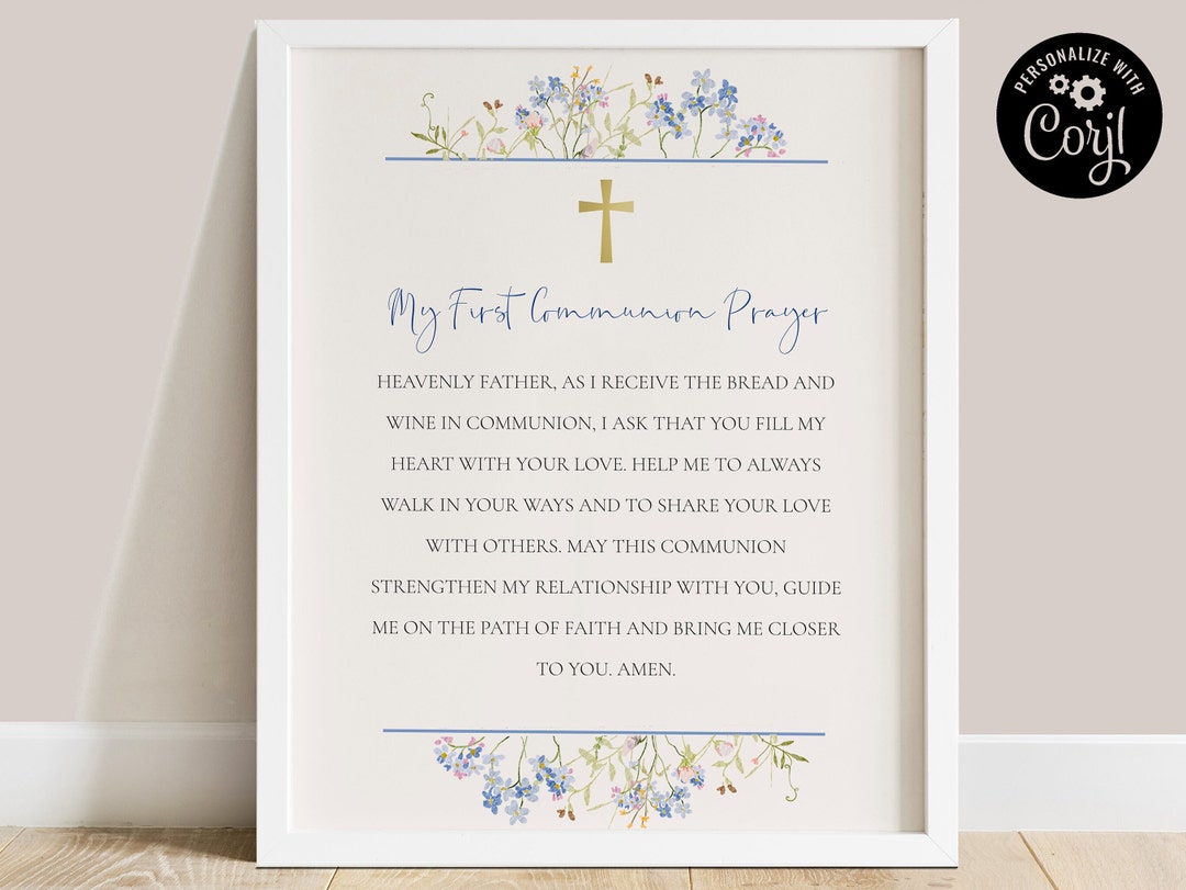 Wildflower First Communion Prayer Sign Template, Editable Blue Floral Communion Decor, Printable ...