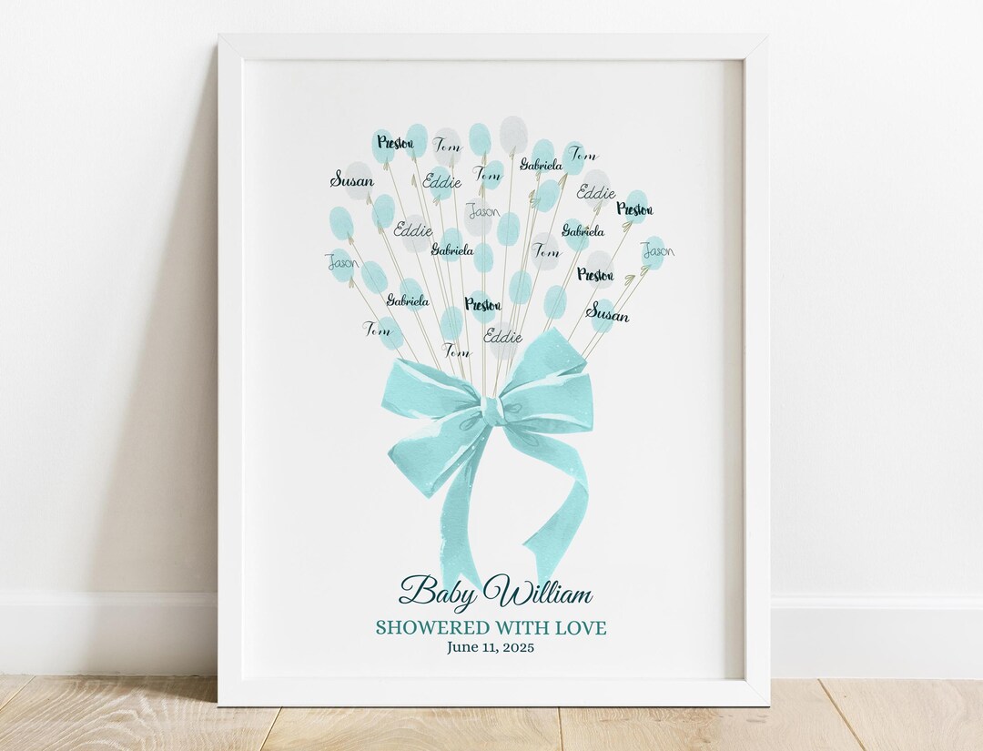 Blue Ribbon Baby Shower Fingerprint Poster, Editable Baby Shower ...