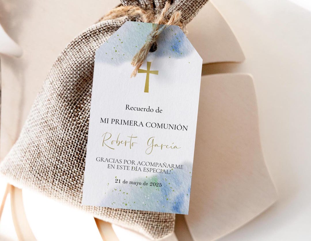 Editable First Communion Favor Tags Spanish, Modern First Holy ...