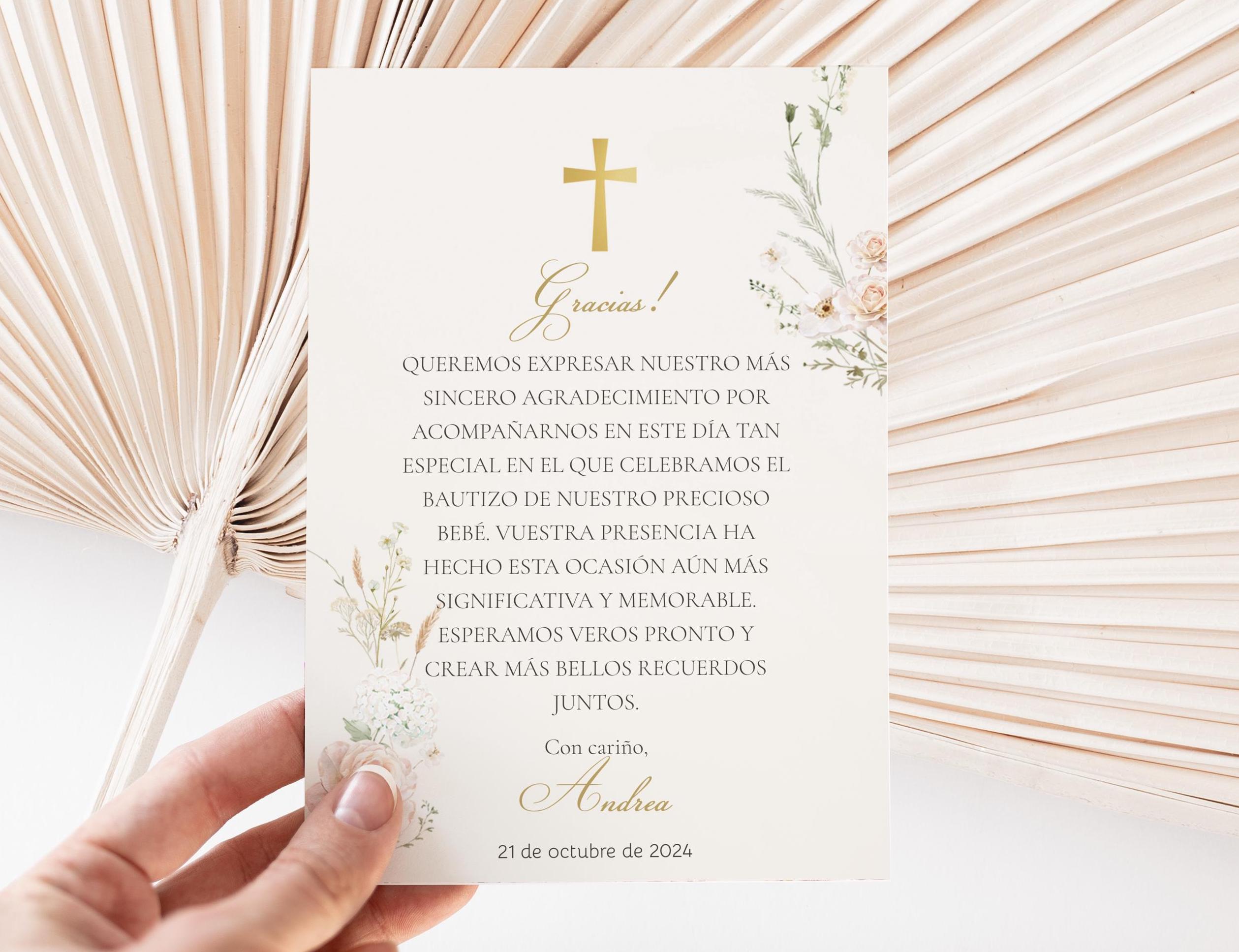 Spanish Baptism Thank You Card, Wildflowers Appreciation Card Template ...