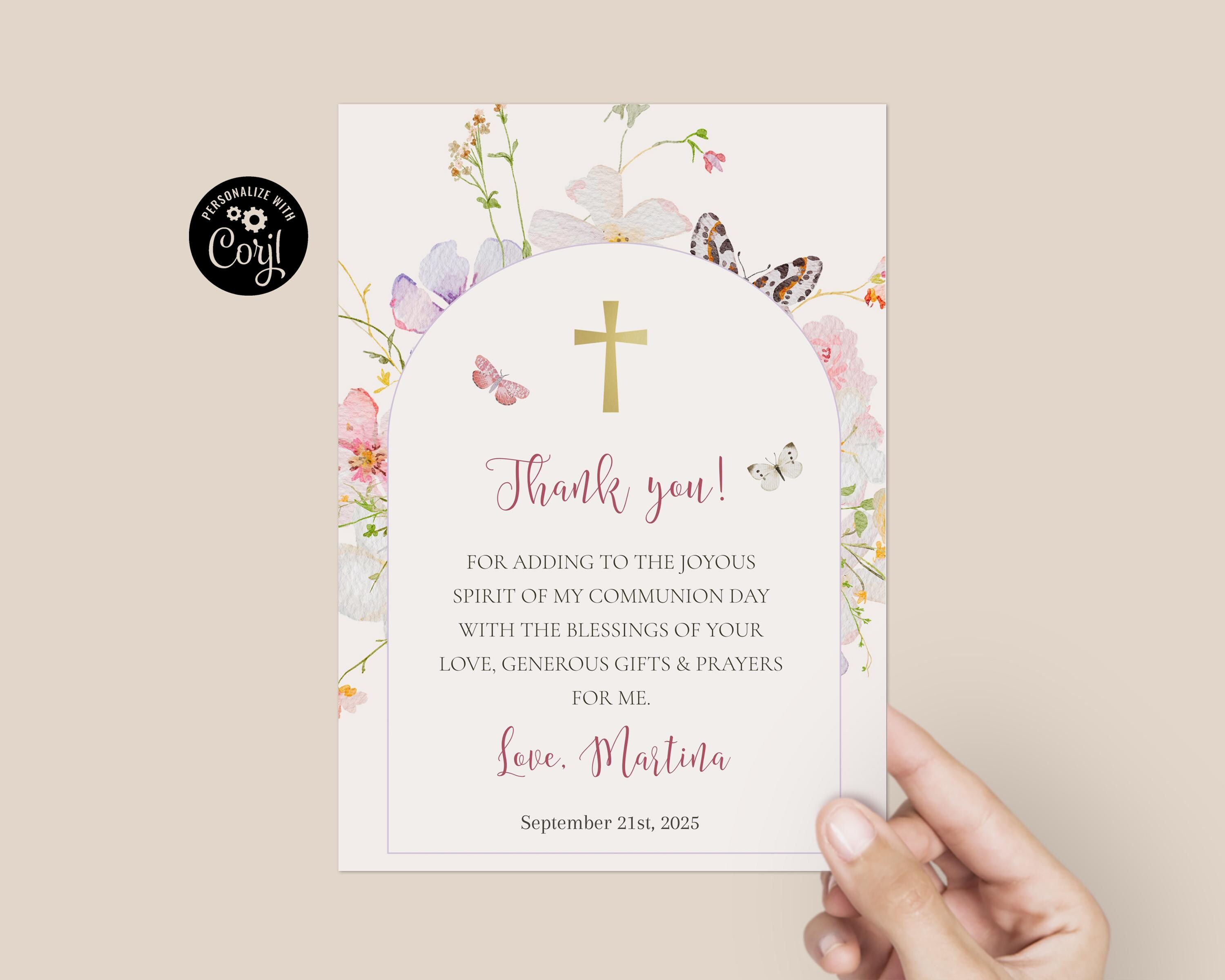 1st Communion Thank You Card for Girl, Wildflower First Communion Thank ...