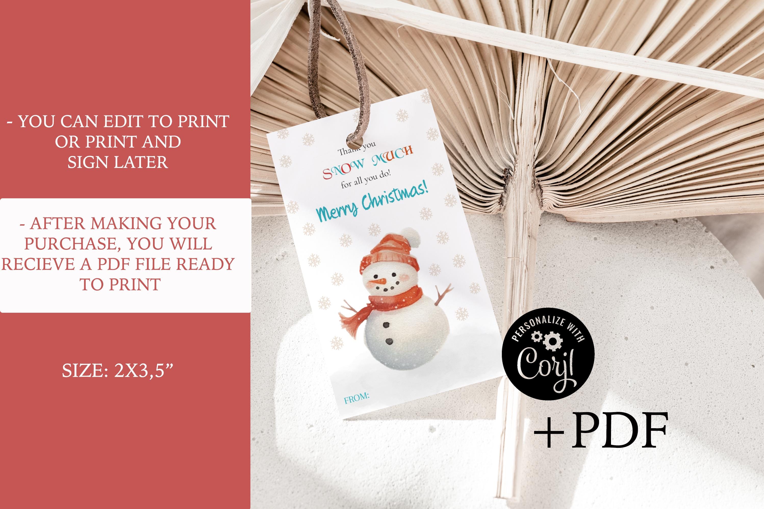 Snowman Teacher Appreciation Labels, Christmas Thank You Teacher Tags ...