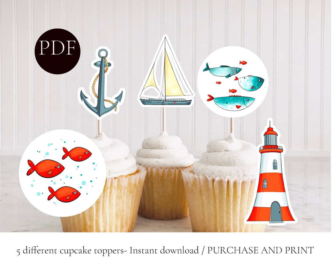 Nautical Birthday Cupcake Toppers Printable, Editable Sailor Birthday ...