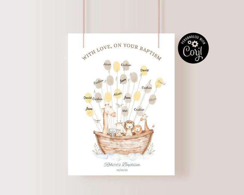 Noah's Ark Fingerprint Guest Book, Baptism Decor (digital Download) - Etsy