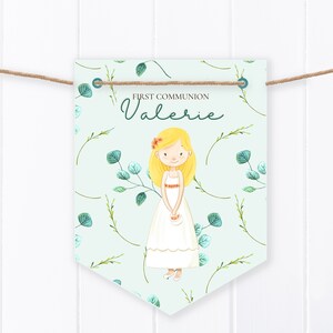 Editable First Communion Flag With Little Girl, Custom Pennant Girls ...