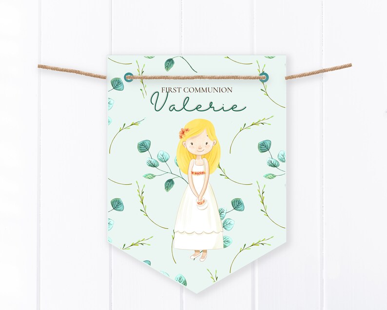 Editable First Communion Flag With Little Girl, Custom Pennant Girls ...