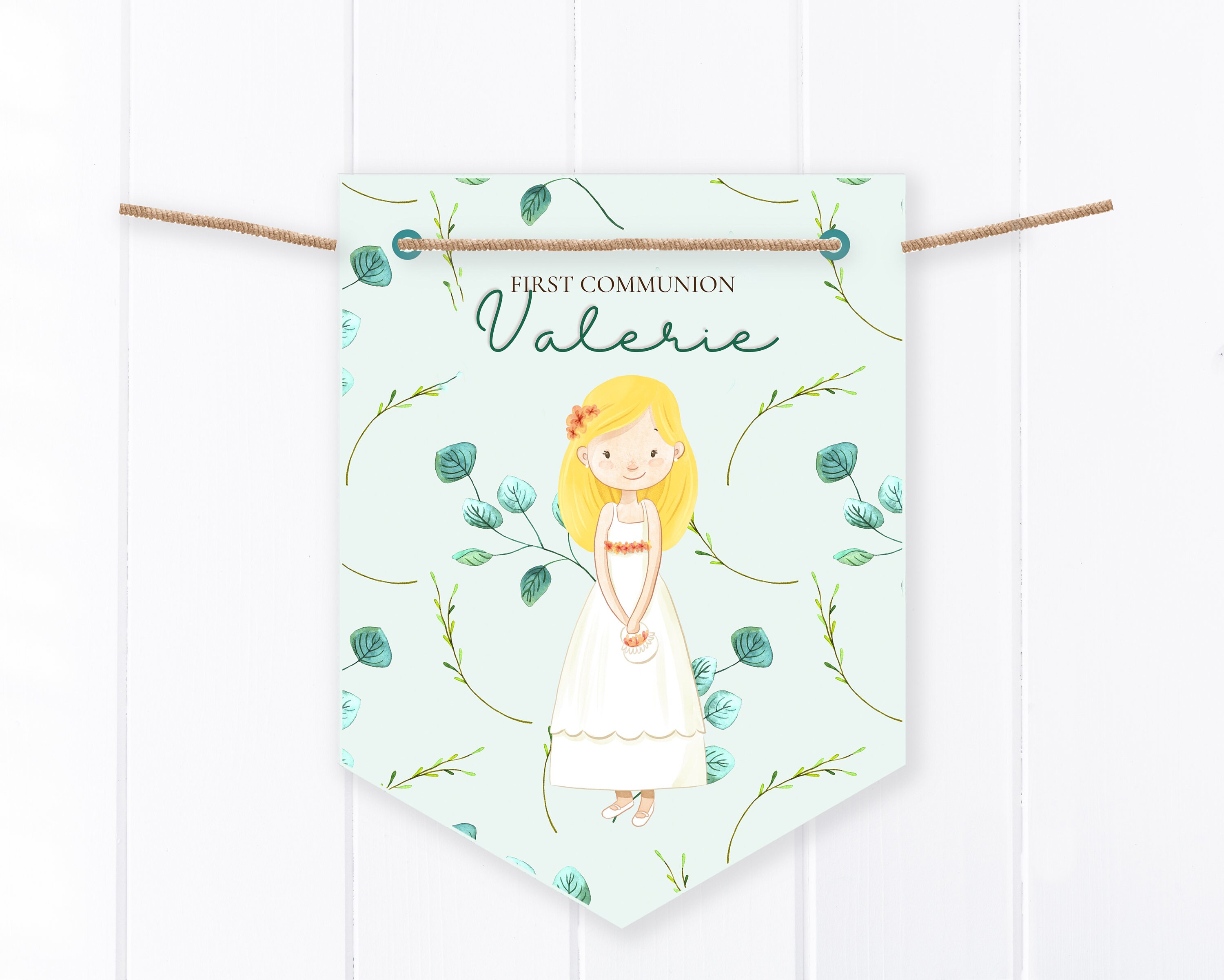 Editable First Communion Flag With Little Girl, Custom Pennant Girls ...