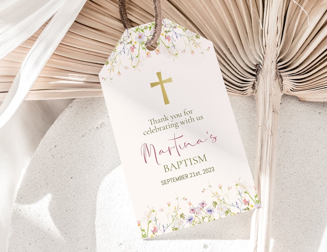 Wildflower Baptism Favor Tags Template, Floral Baptism Guest Gift ...