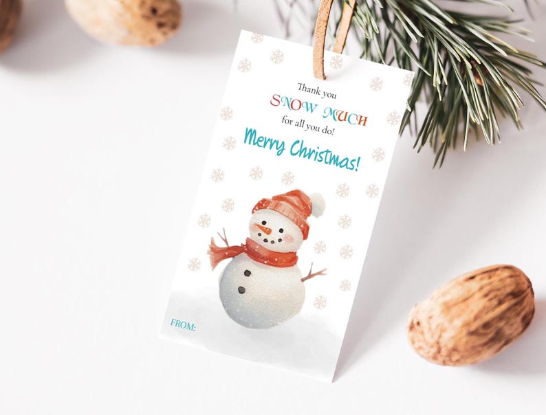 Snowman Teacher Appreciation Labels, Christmas Thank You Teacher Tags ...