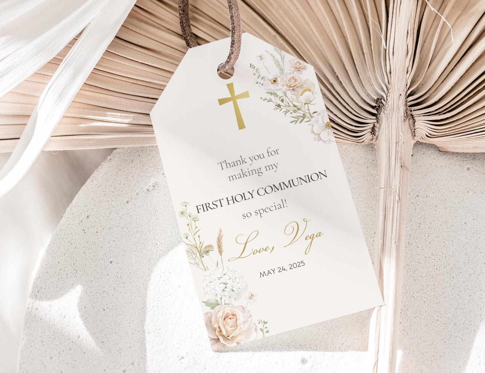 First Communion Favor Tags Template, Floral Holy Communion Thank You ...