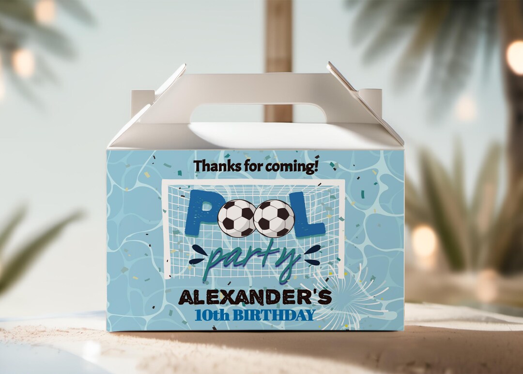 Soccer Pool Party Gable Box Label Template, Summer Birthday Favors ...