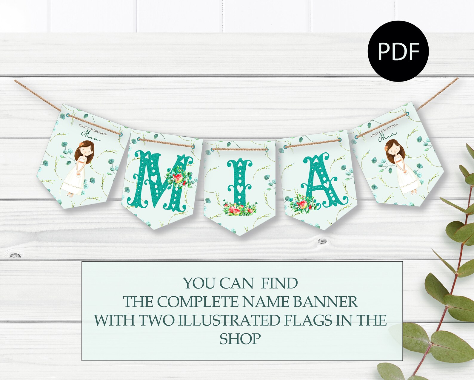 Editable First Communion Flag With Little Girl, Custom Pennant Girls ...