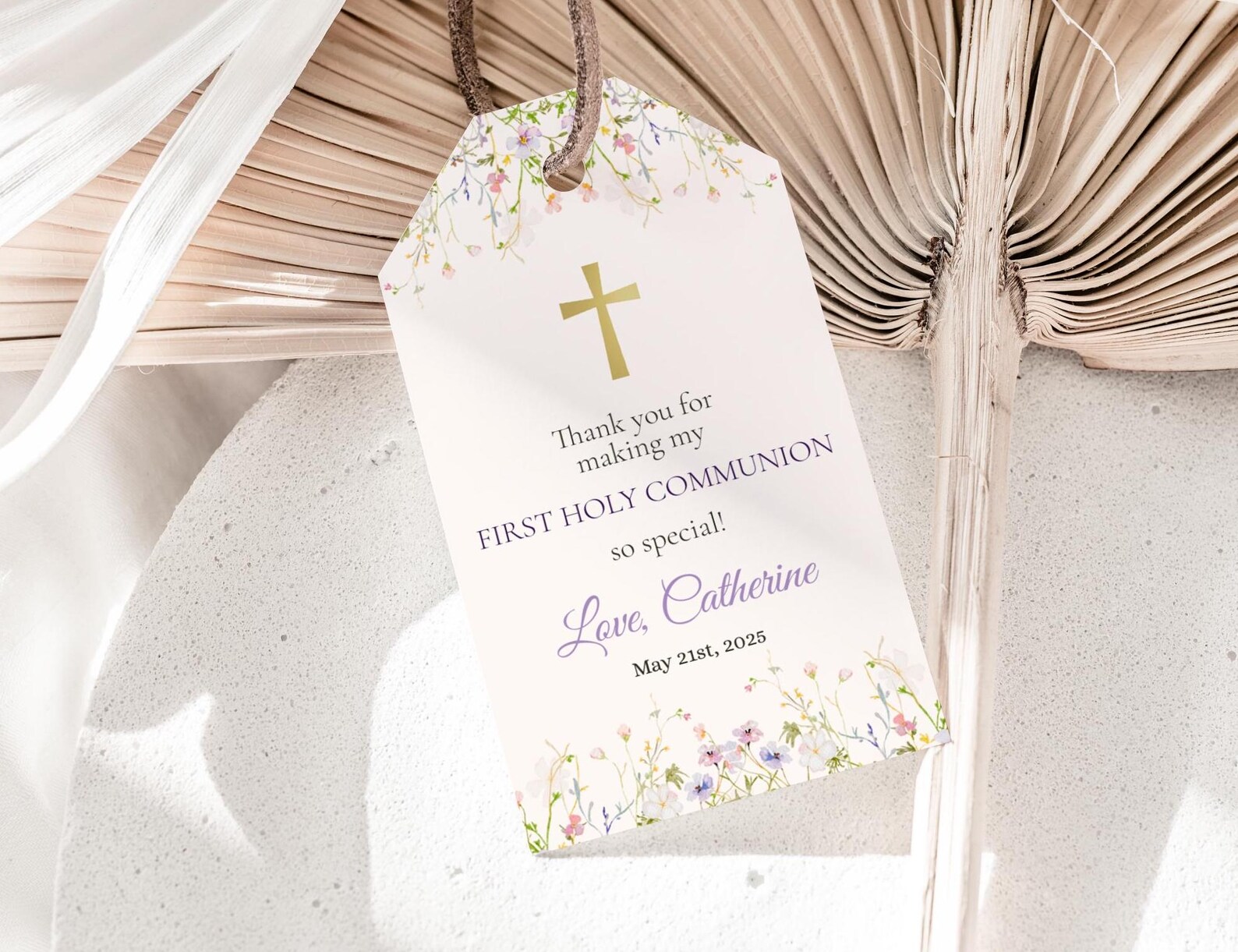 Wildflower Communion Favor Tags Template, Girl Holy Communion Guest ...