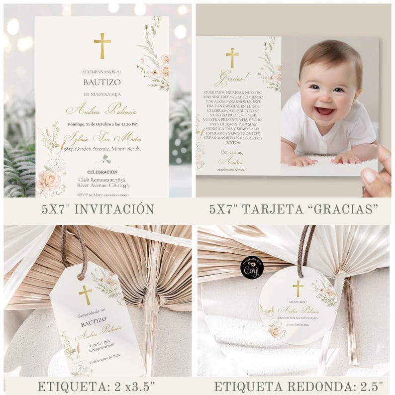 Spanish Baptism Thank You Card, Wildflowers Appreciation Card Template ...
