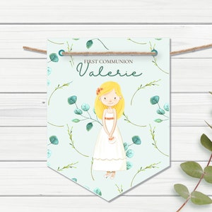 Editable First Communion Flag With Little Girl, Custom Pennant Girls ...