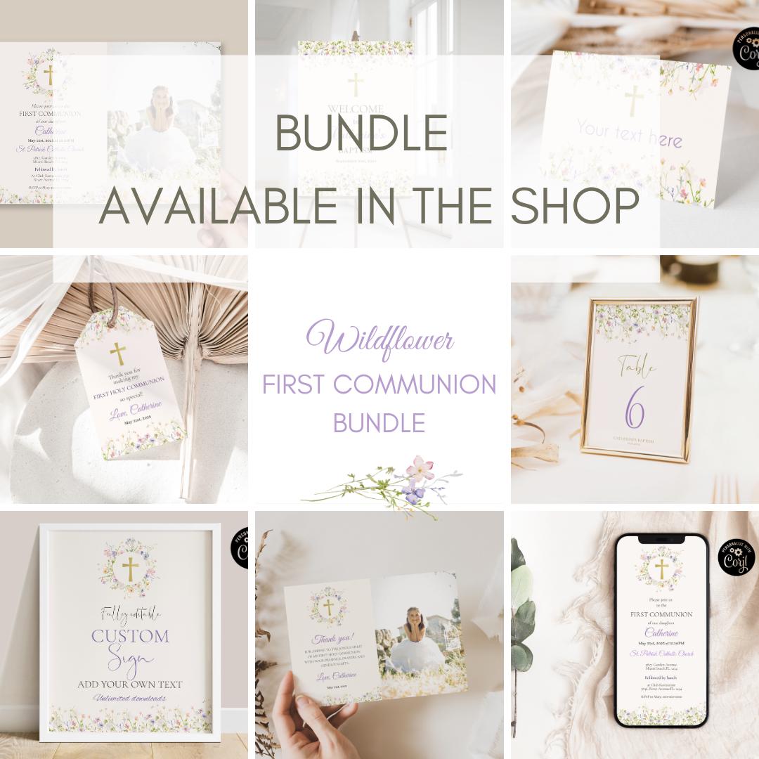 Floral First Holy Communion Menu Template, Editable Wildflower 1st ...