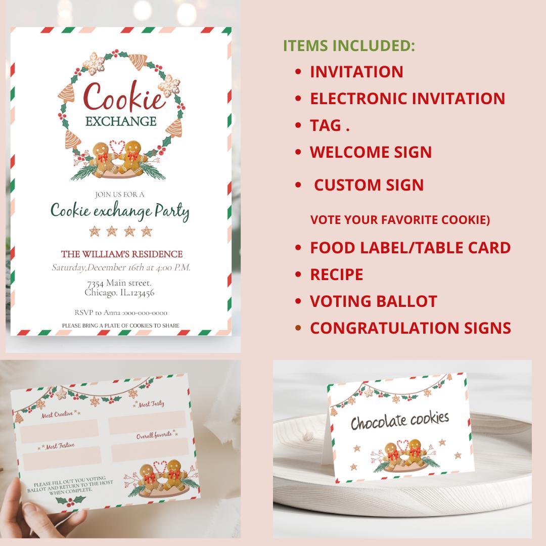 Cookie Exchange Party Bundle, Christmas Cookie Invitation Set, Holiday ...