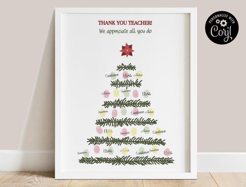 Christmas Teacher Appreciation Fingerprint Tree, Thank You Teacher ...