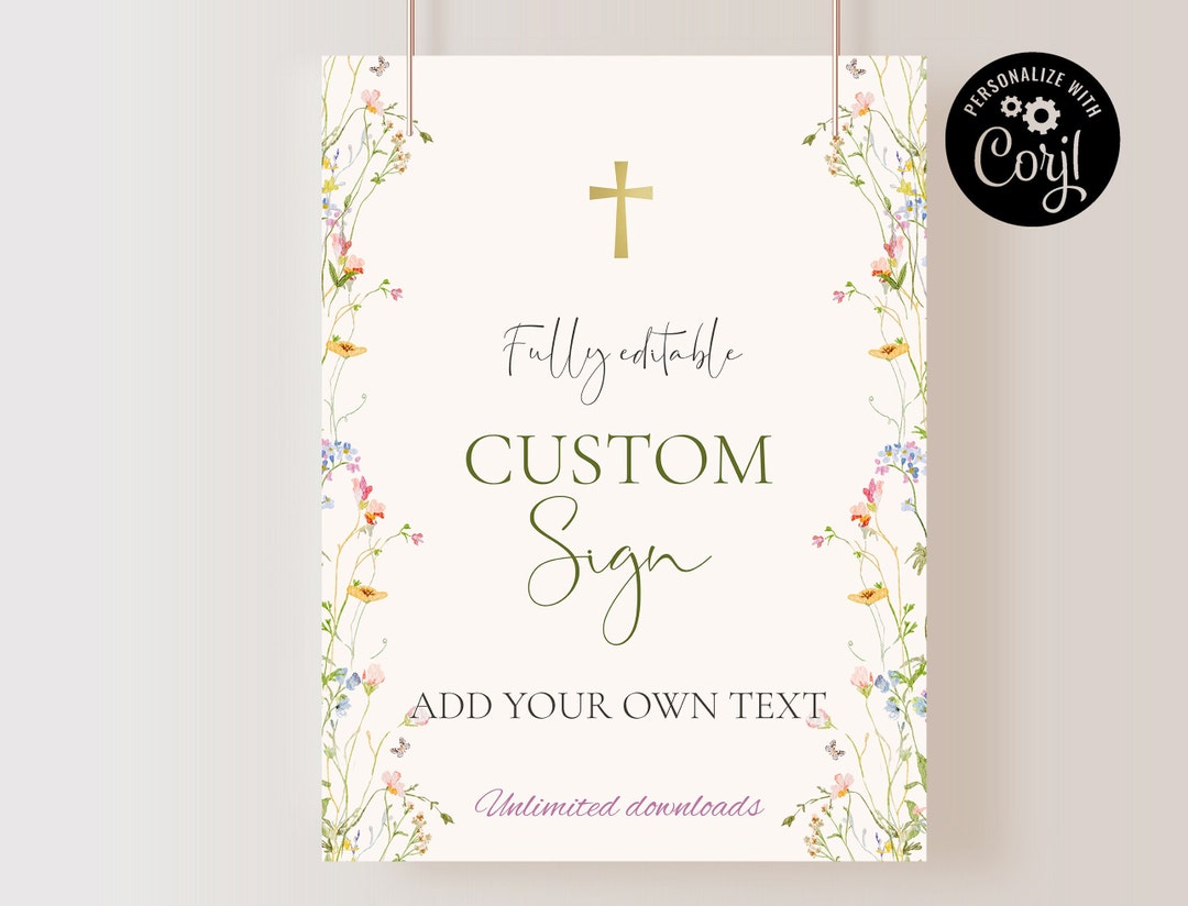 Wildflower First Communion Sign Template: Editable Floral Decor (8x10 ...