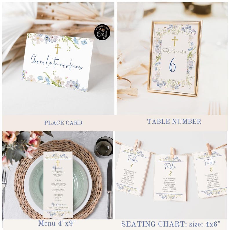 Holy Communion Bookmark Editable, Printable Floral Communion Keepsake ...