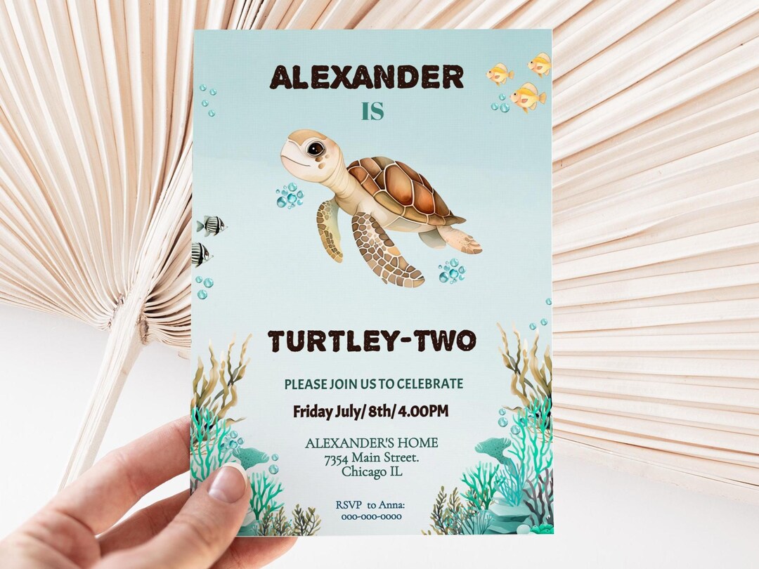 Turtle 2nd Birthday Invitation, Sea Turtle Invite Editable, Ocean Theme ...