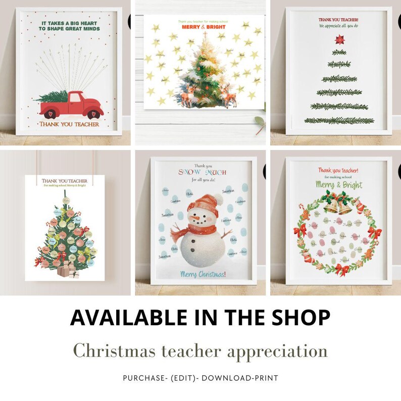 Christmas Teacher Appreciation Fingerprint Art Printable, Xmas Thank ...