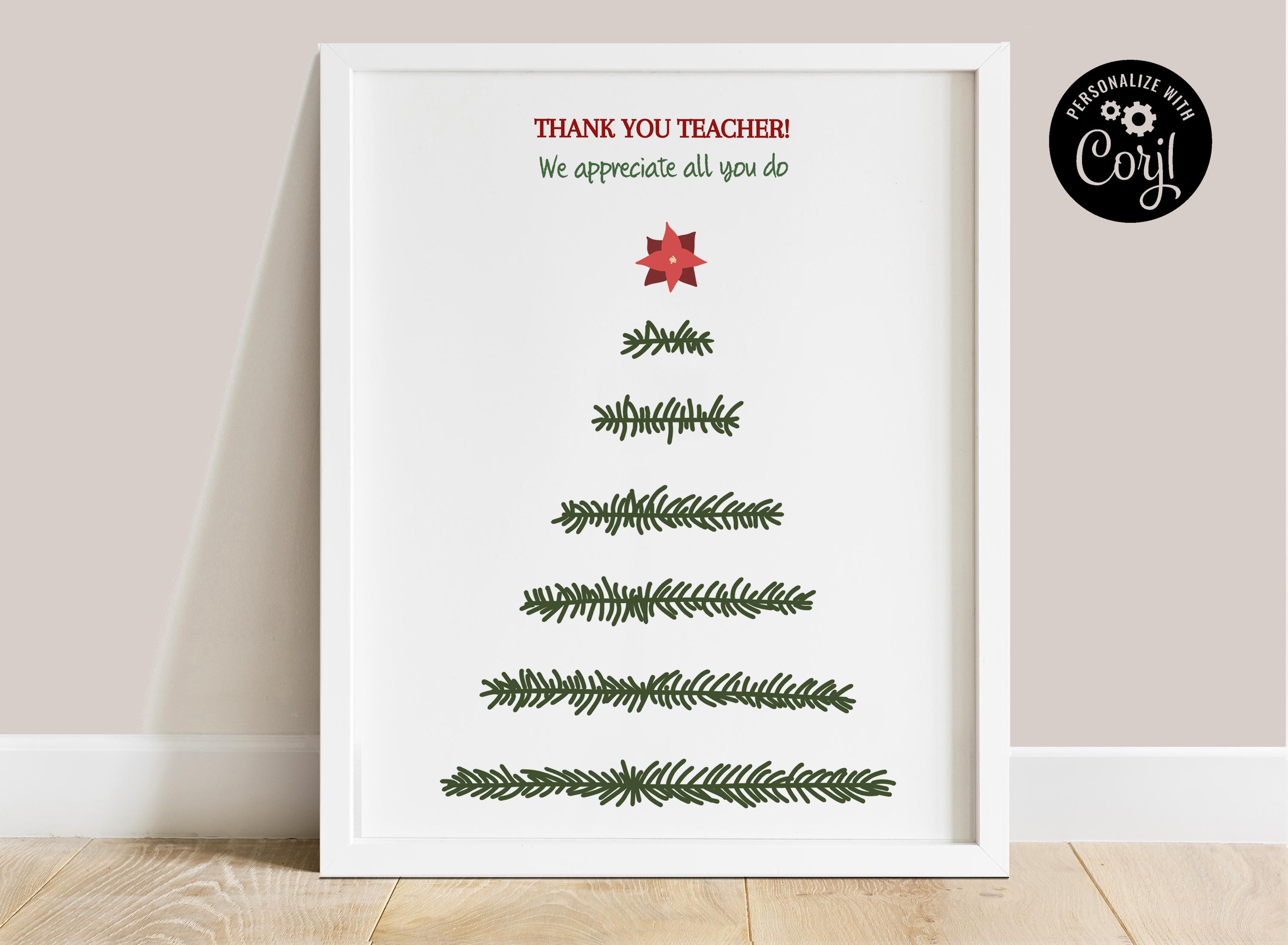 Christmas Teacher Appreciation Fingerprint Tree, Thank You Teacher ...