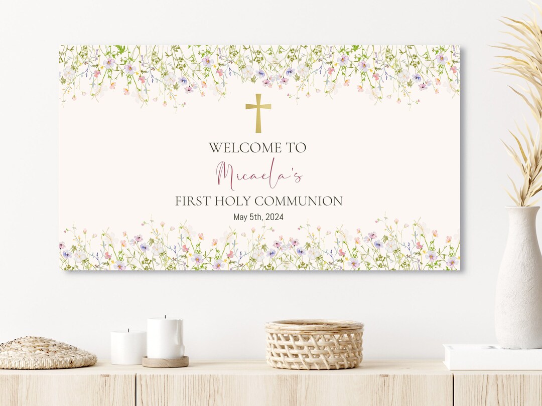 Floral First Communion TV Art Welcome Sign Template, Editable ...