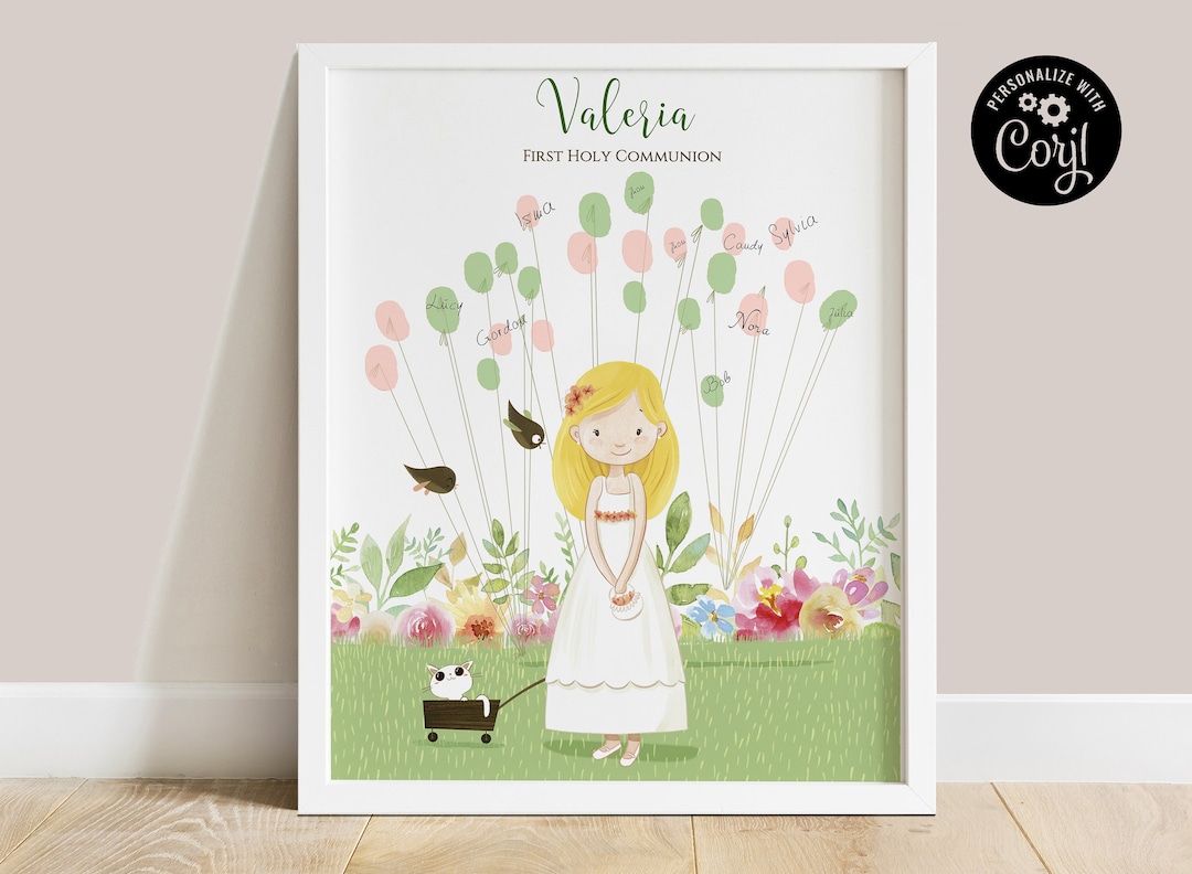 Floral Alternative Guest Book for First Holy Communion, Editable Girl's ...