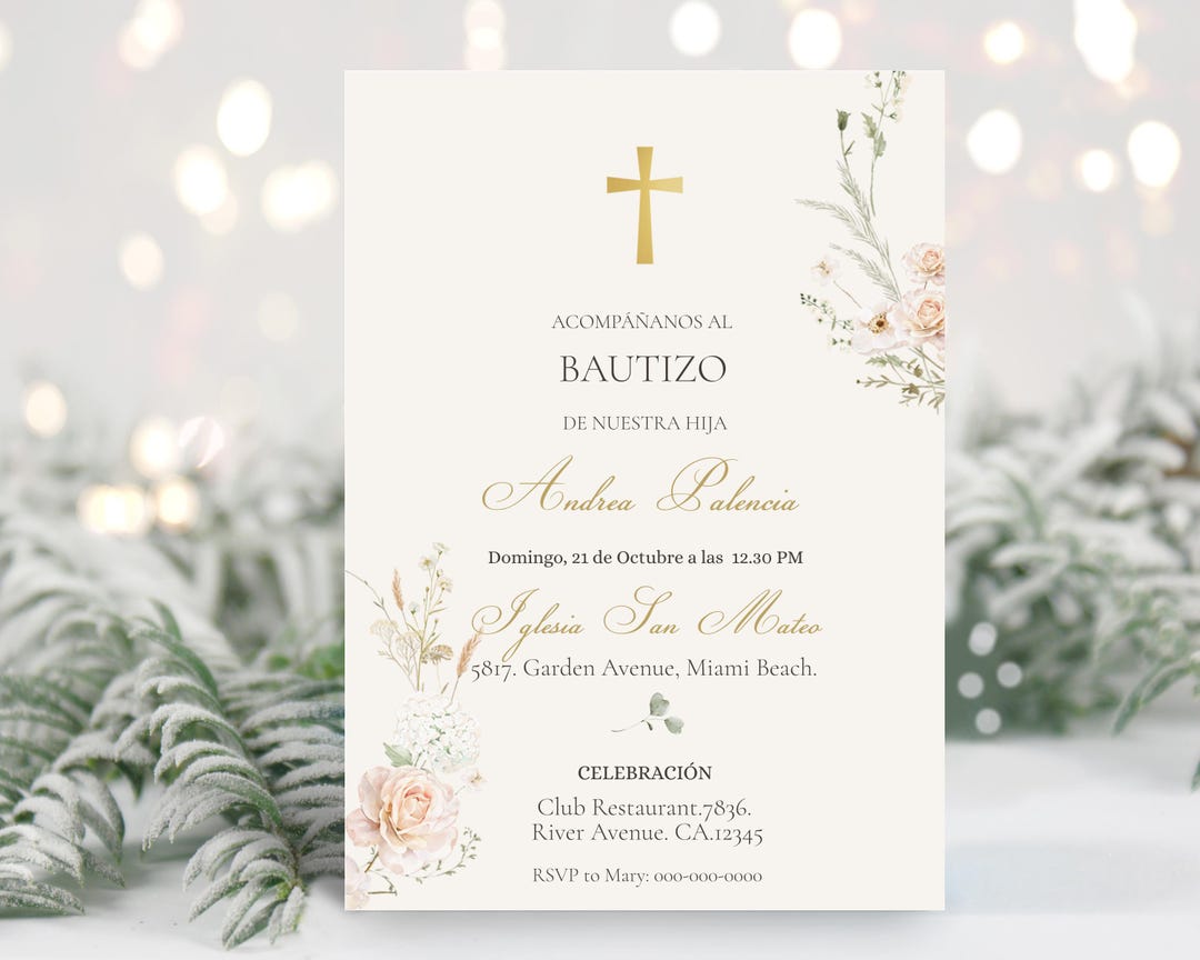 Spanish Baptism Invitation Template, Invitación De Flores Para Bautizo ...