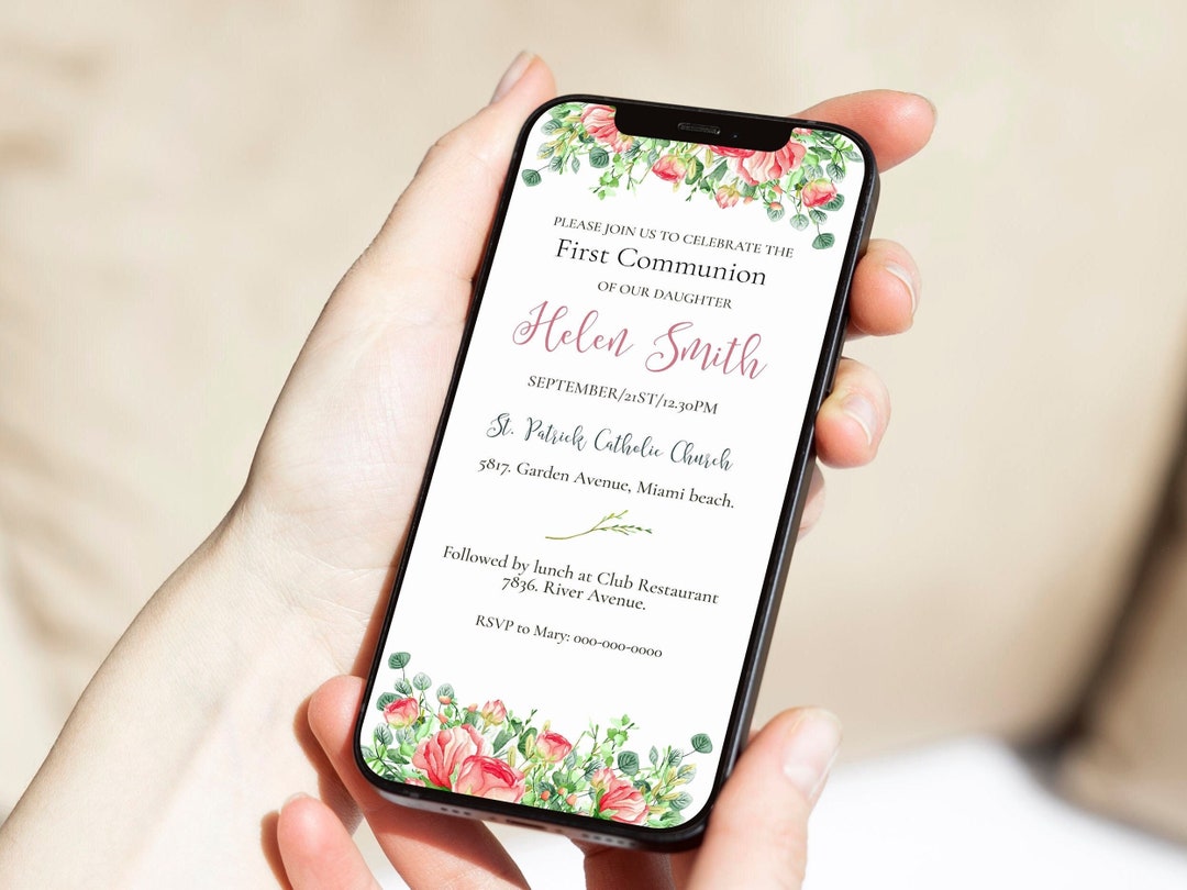 Floral First Holy Communion Electronic Invitation, 1st Communion ...