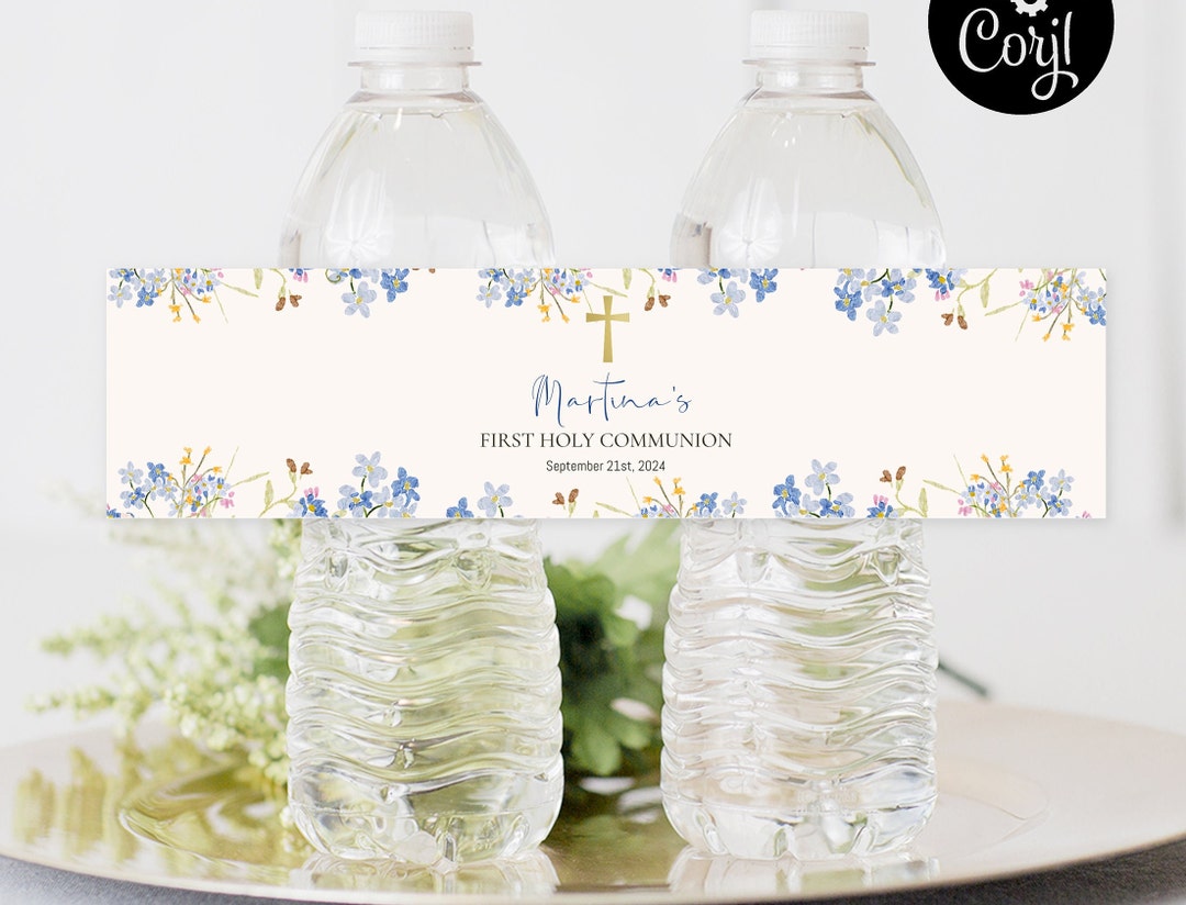 Editable First Communion Water Bottle Labels: Floral Decor (digital ...
