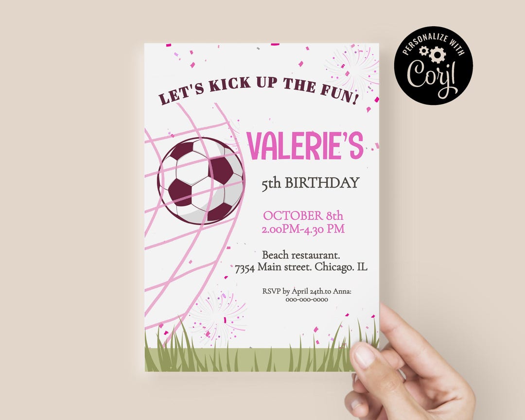 Girl Soccer Birthday Invitation Template, Sports Party Invite for Girl ...