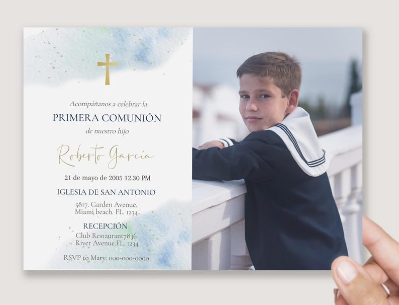 Invitación Con Foto Primera Comunión Niño, Modern Communion Photo ...