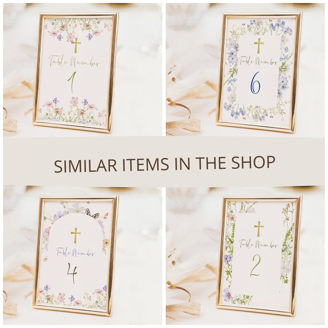 Editable Wildflower First Communion Table Number, Floral Communion ...