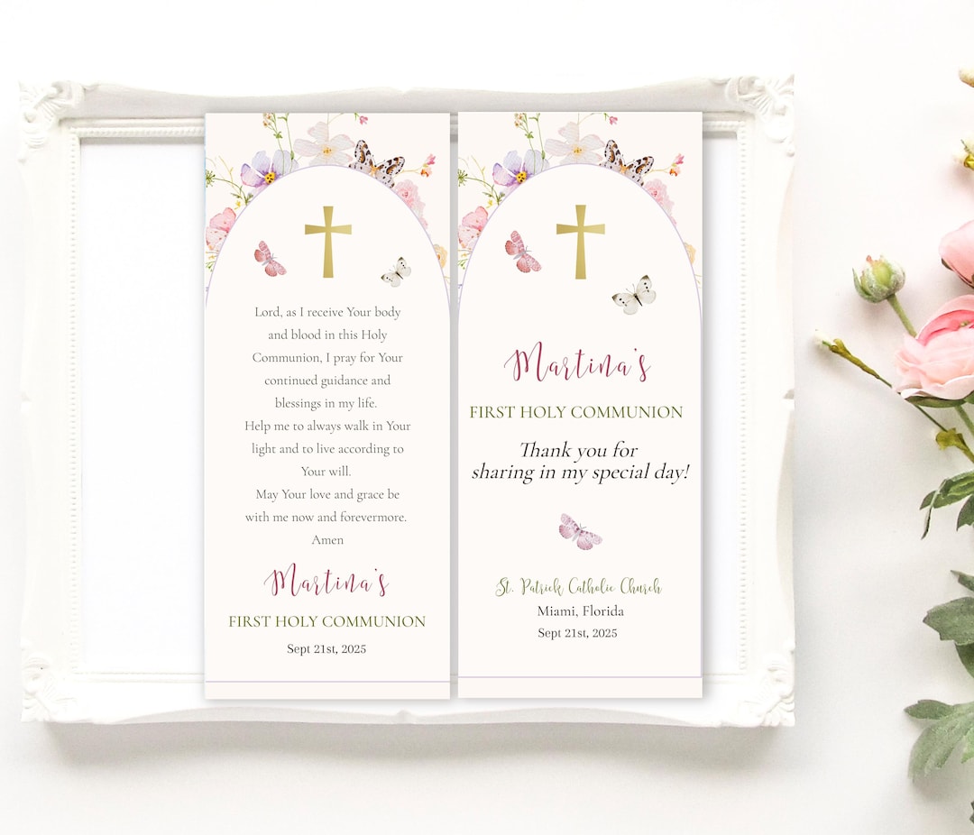 Editable First Communion Bookmark, Girl Communion Favor, Floral ...