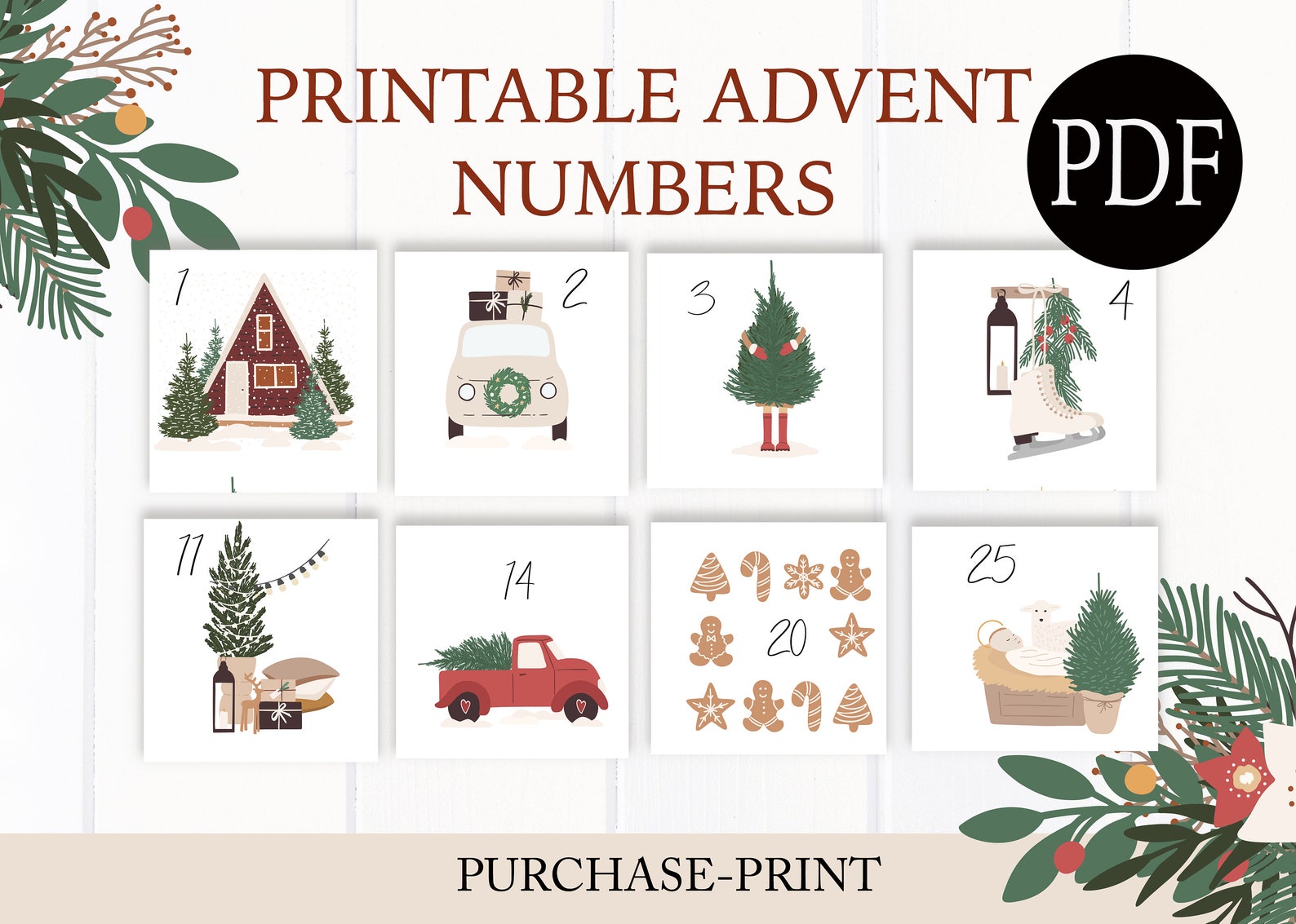 Advent Calendar Numbers Printable, Christmas Countdown Instant Download ...