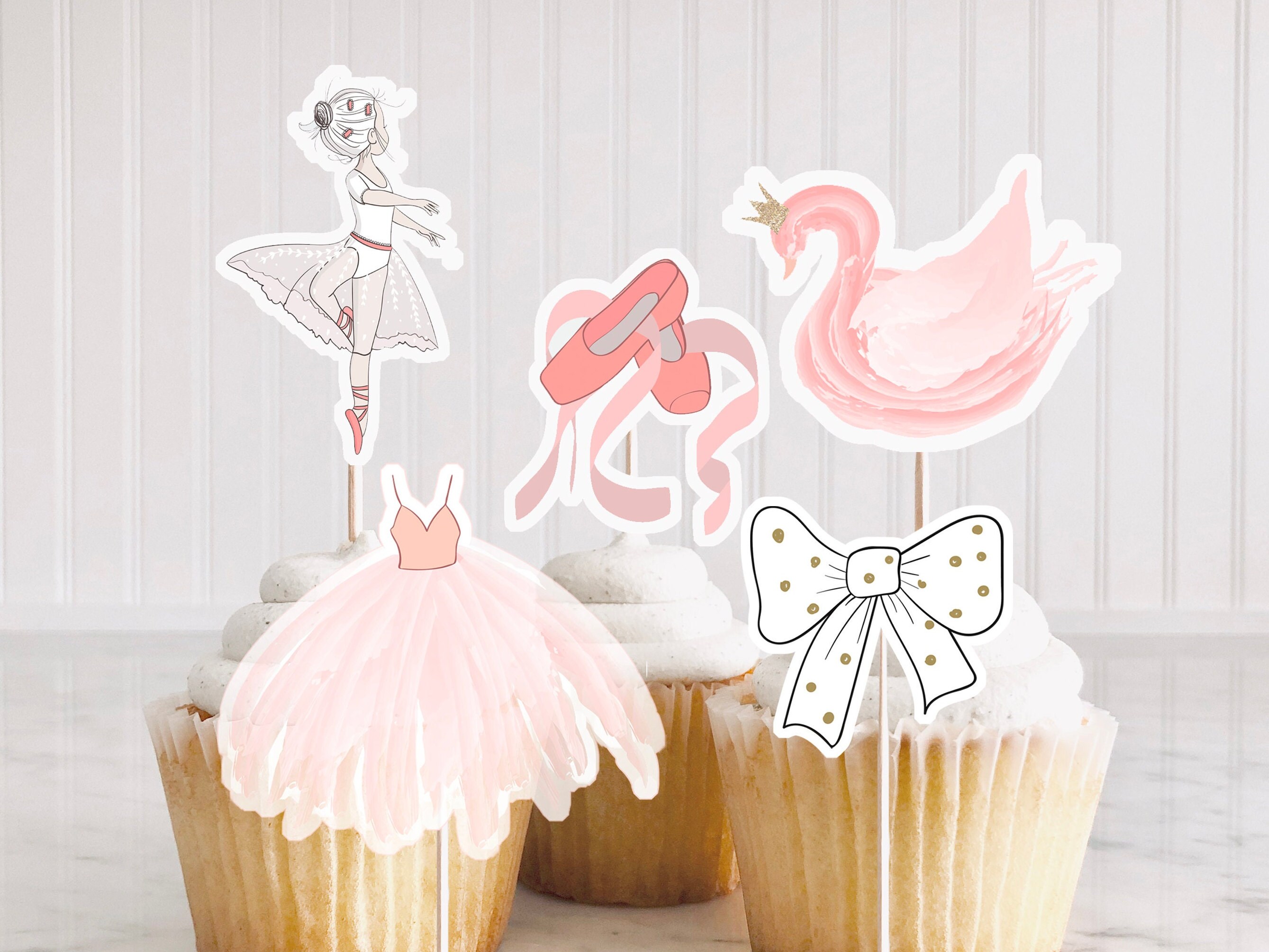 Ballerina Cupcake Toppers Printable, Pale Pink Ballet Toppers for Girl ...