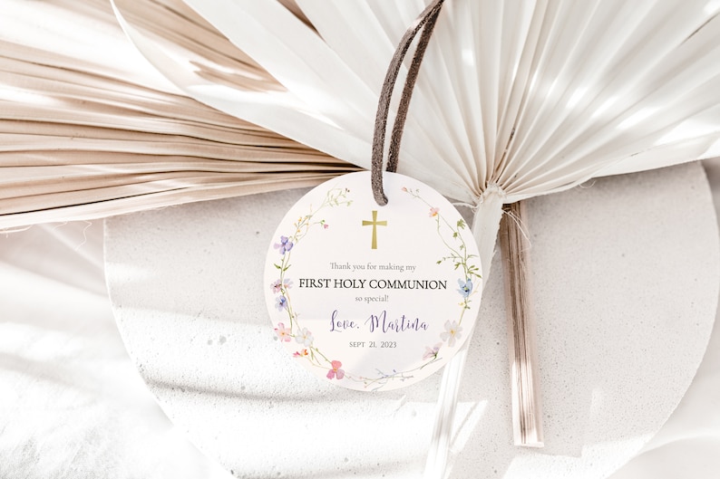 Editable Wildflower Communion Favor Tag Template, Girl Holy Communion ...