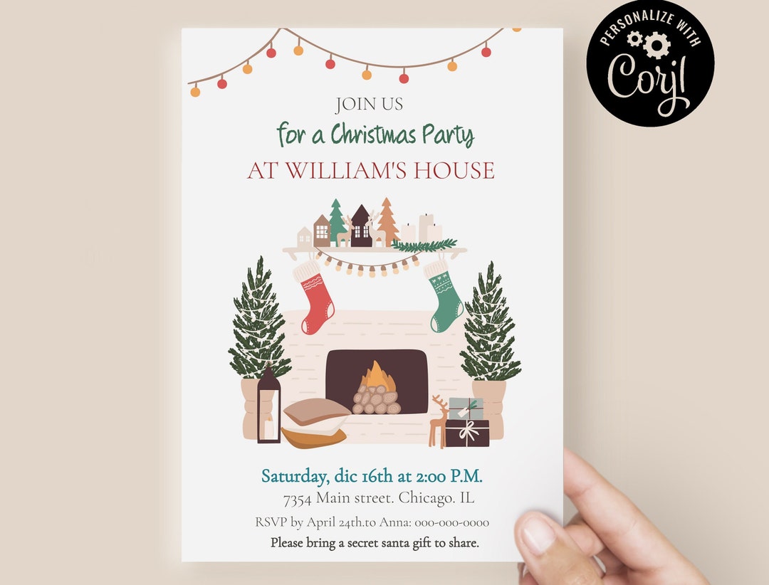 Printable Christmas Party Invitation, Printable Christmas Home Party ...
