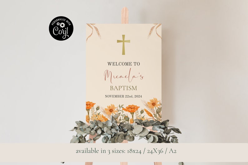 Fall Baptism Welcome Sign Template, Autumn Baptism Welcome Poster, Boho ...