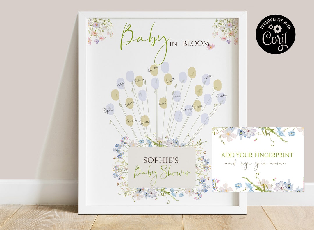 Baby in Bloom Fingerprint Tree Template, Floral Baby Shower Alternative ...