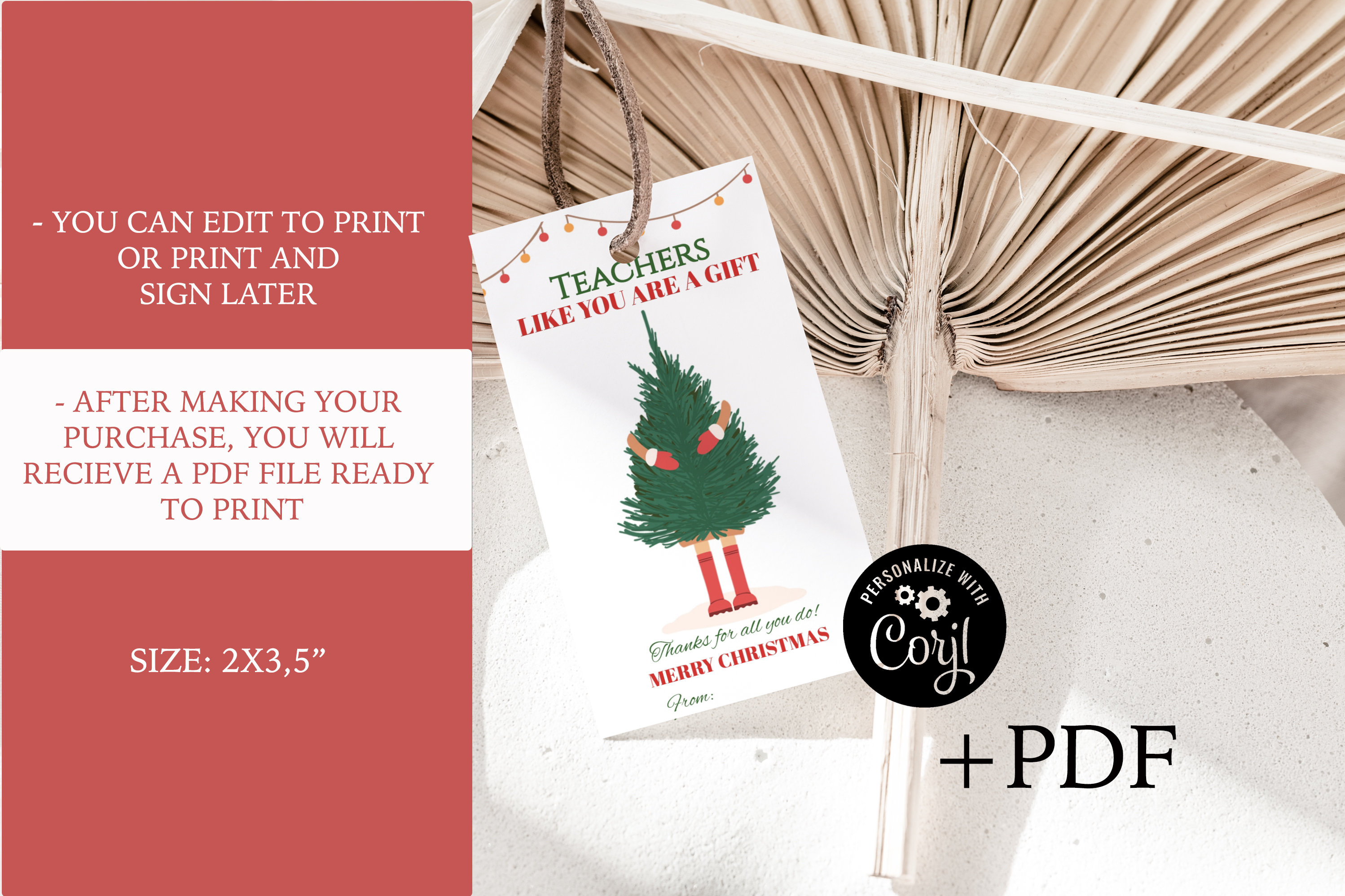 Printable Christmas Thank You Teacher Gift Tags, Holiday Teacher ...