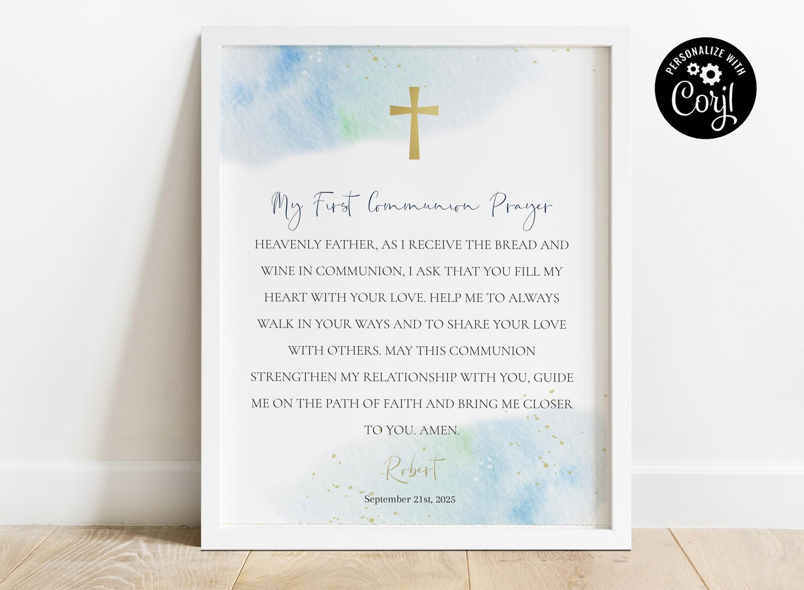 First Communion Prayer Sign Template, Blue Watercolor Holy Communion ...