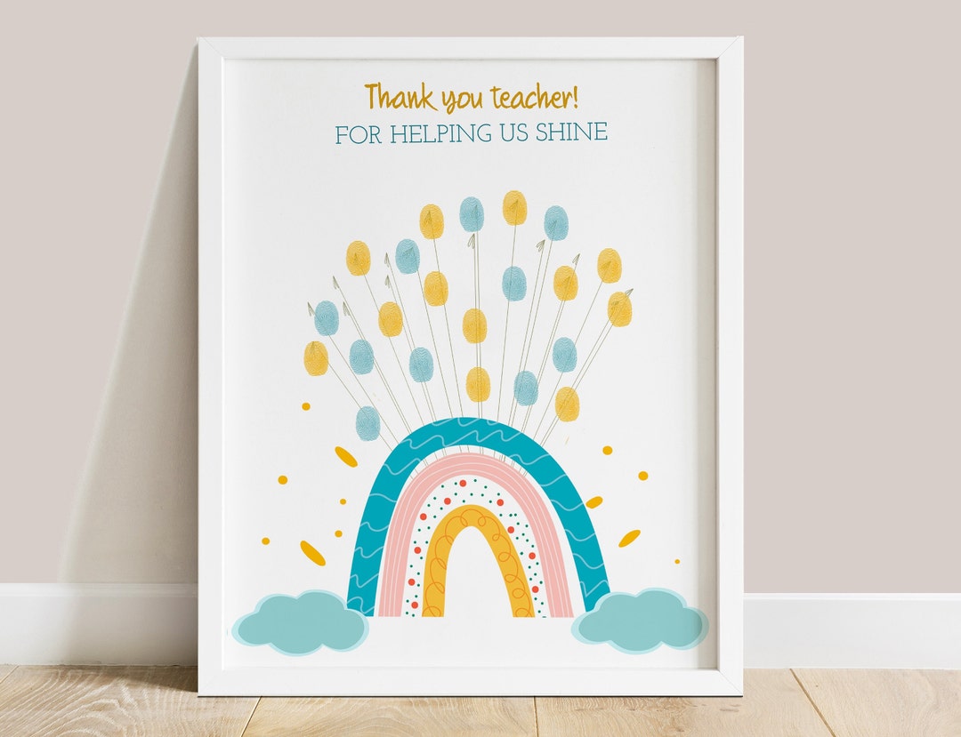 Rainbow Thank You Teacher Fingerprint Art, End of Year Teacher ...