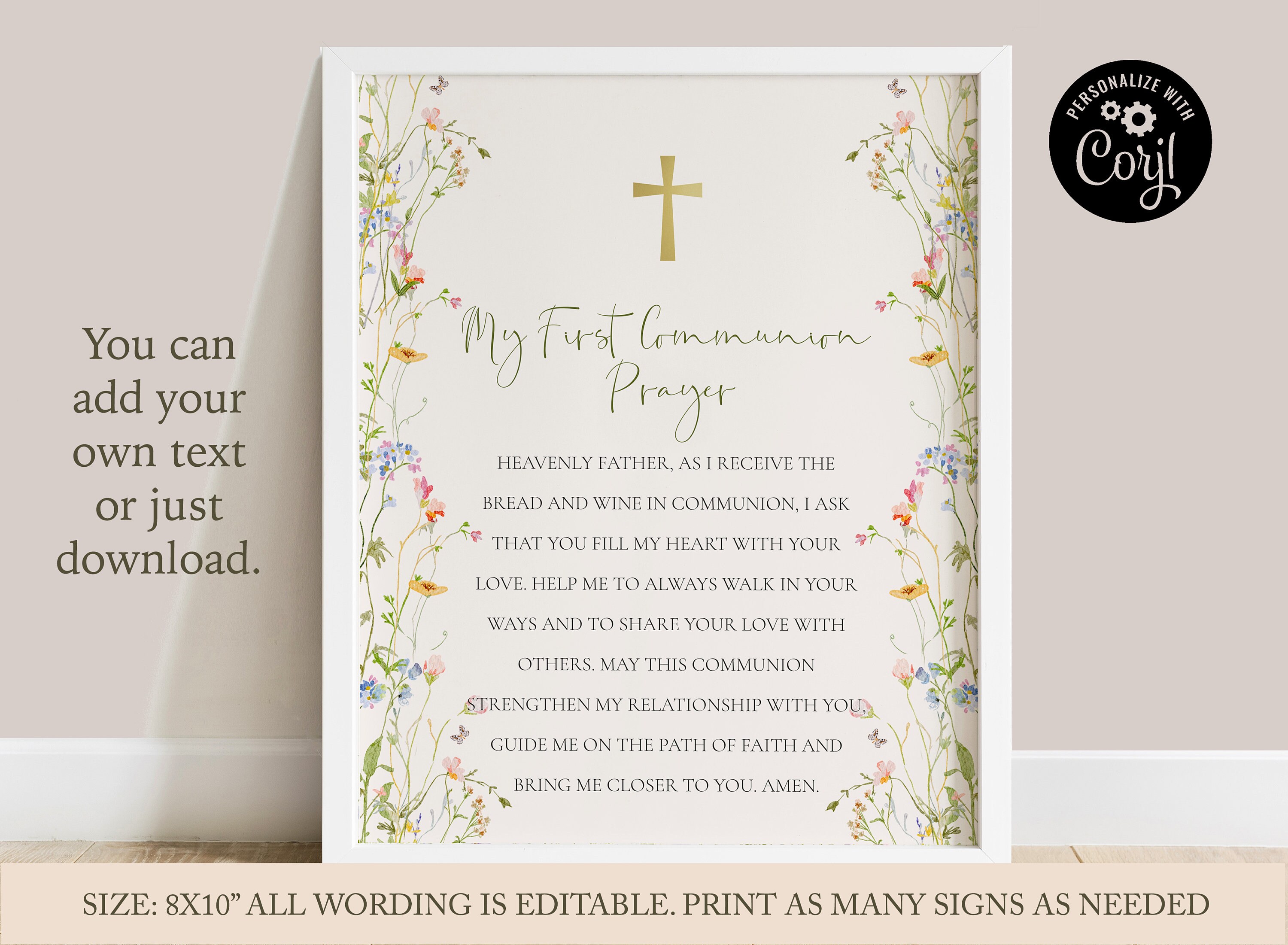 Editable Floral Communion Prayer Sign Template, Printable Wildflower ...