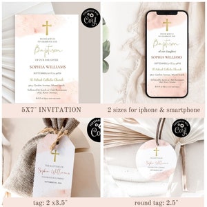 Pink Baptism Bundle Template, Modern Baptism Set Editable, Pink ...