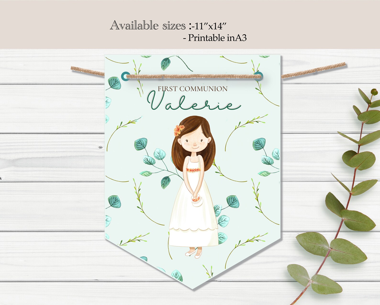 Editable First Communion Flag With Little Girl, Custom Pennant Girls ...