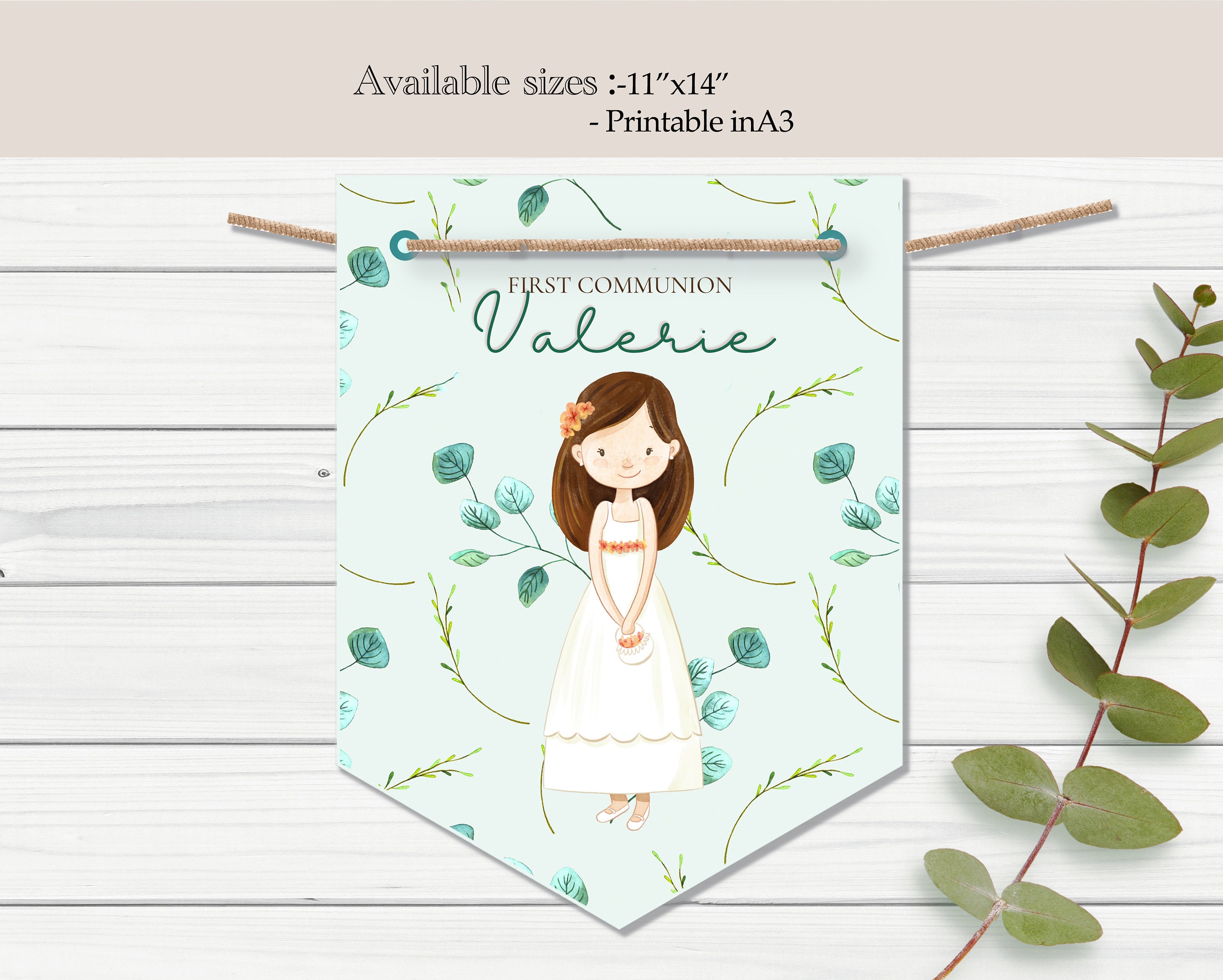 Editable First Communion Flag With Little Girl, Custom Pennant Girls ...