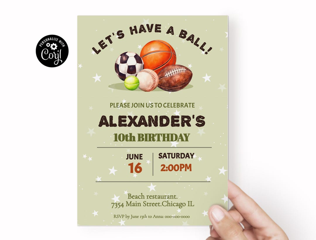 Let’s Have a Ball Birthday Invitation, Editable Sports Party Invite ...